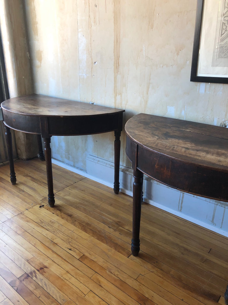 (SOLD) Pair of Italian Antique Demilune Tables