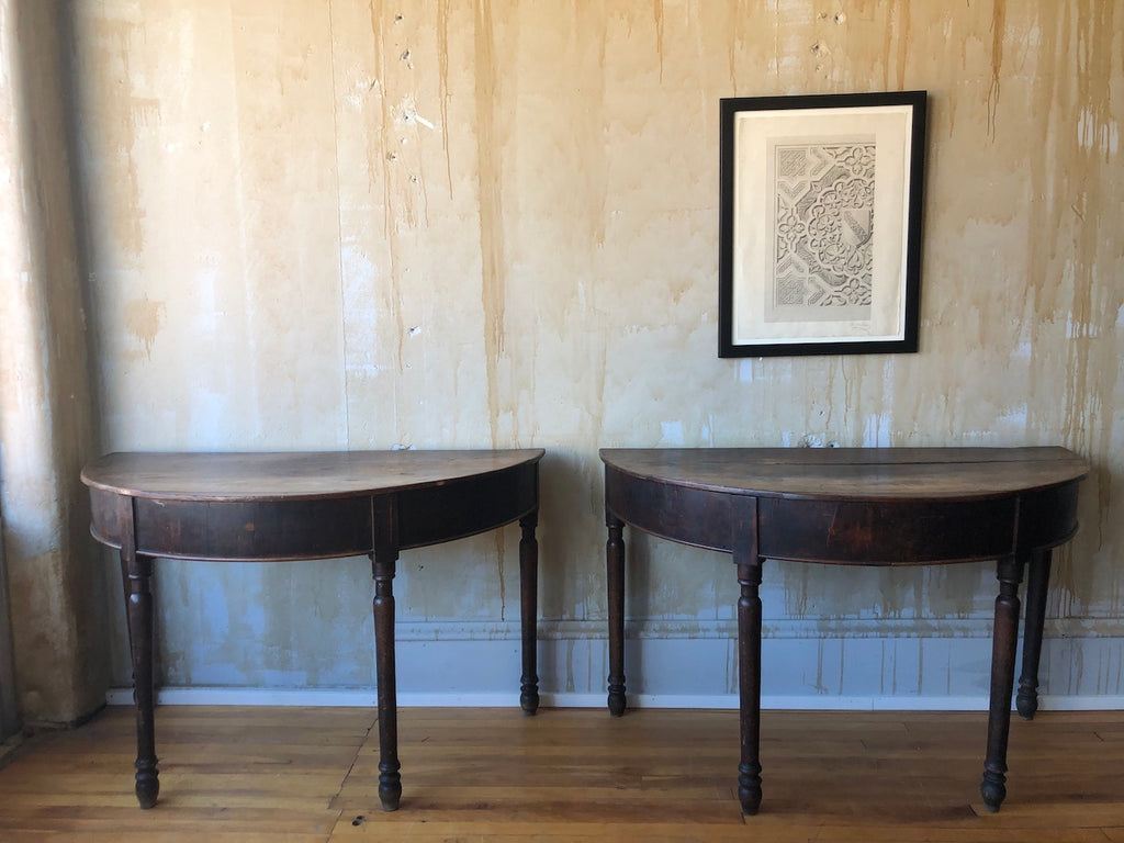 (SOLD) Pair of Italian Antique Demilune Tables