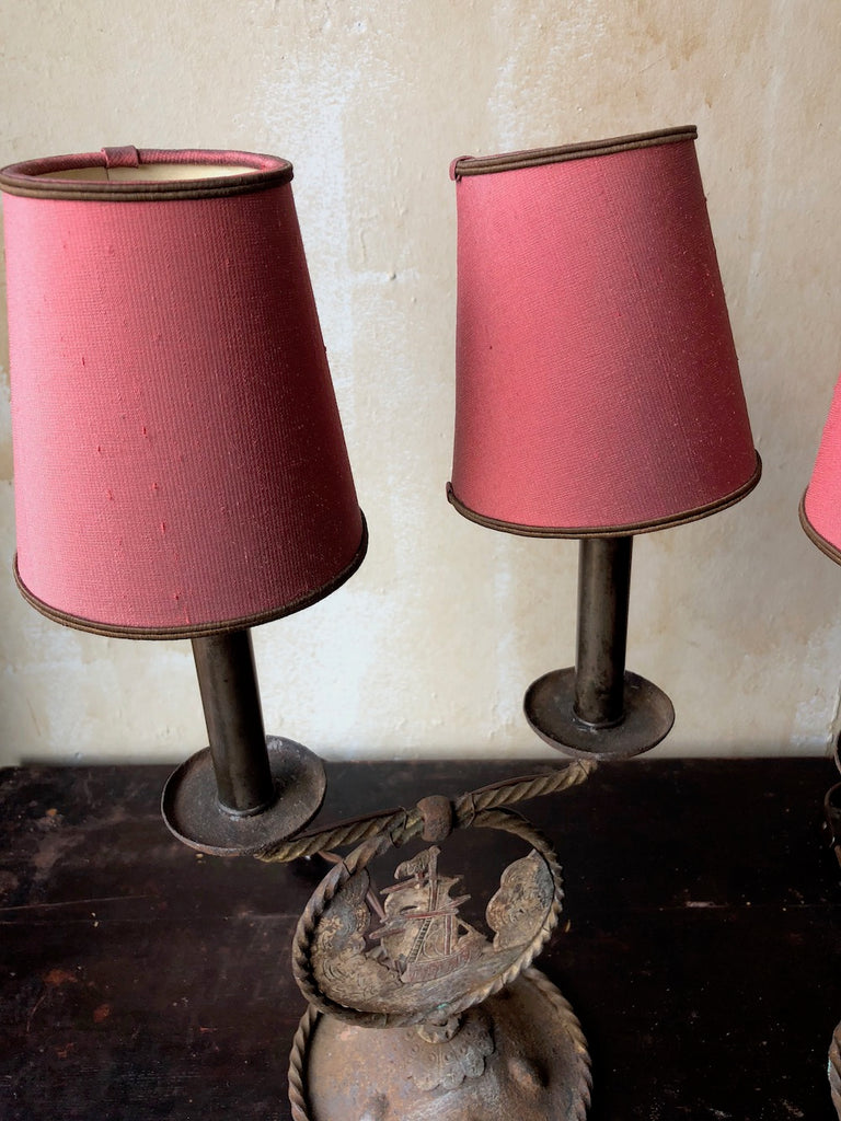 (SOLD) Pair of Antique Table Lamps- Nautical Motif - Mercato Antiques